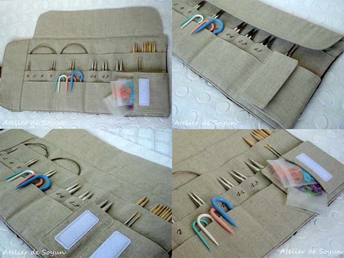 Interchangeable Knitting Needle Case: Burgundy Linen Organizer, Gift ...