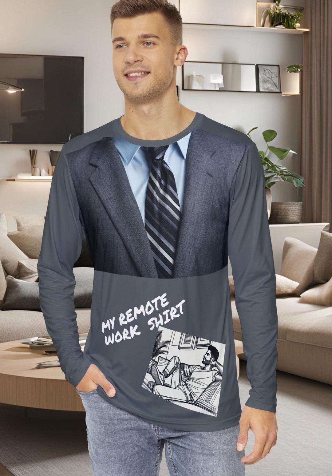 Funny Remote Work Men's - FREE SHIPPING Long Sleeve Shirt, Funny ...