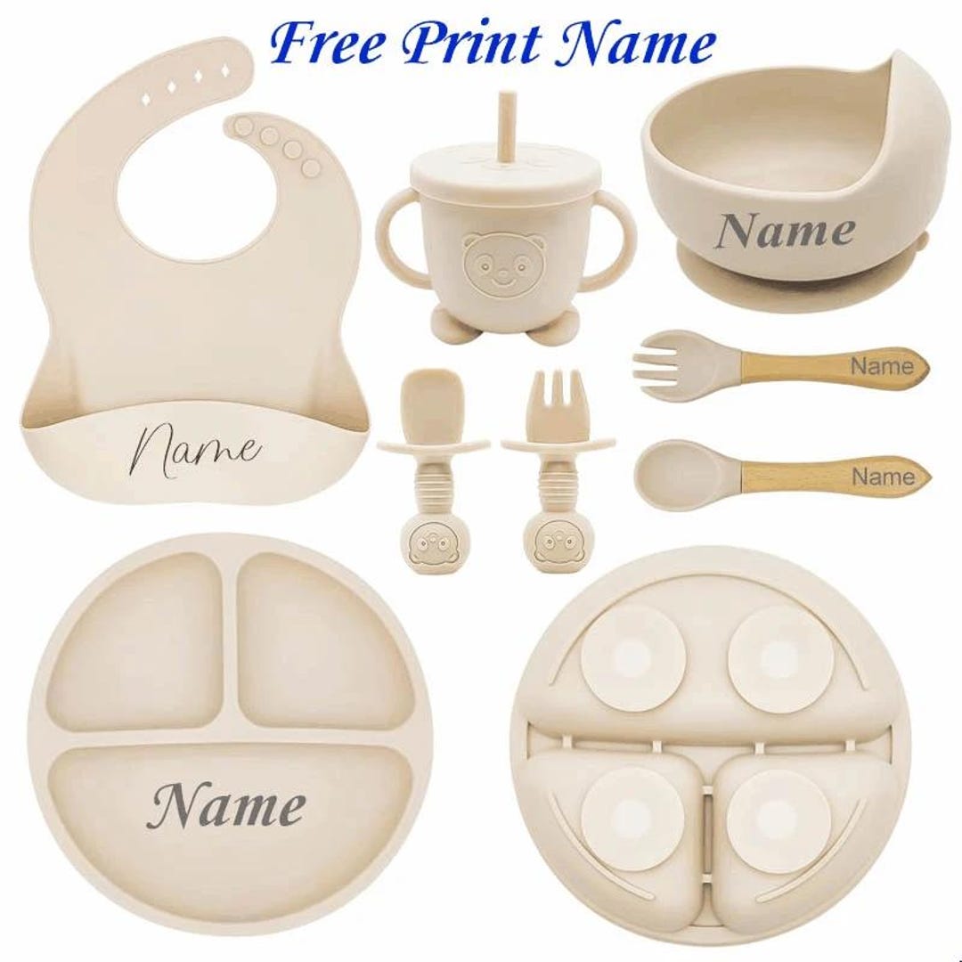 Personalized Baby Feeding Set Silicone Plate, Bowl, Straw Cup, and More ...