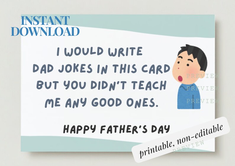 Printable Father's Day Card Instant Download, Funny Father's Day ...