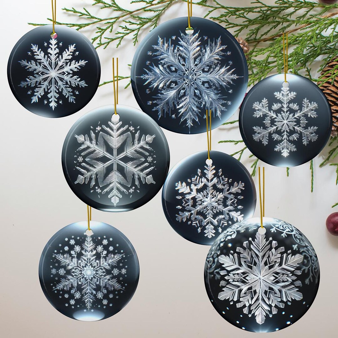 Faux Etched Crystal Snowflake Ornaments: 3D Illusion, 2-sided Ceramic ...