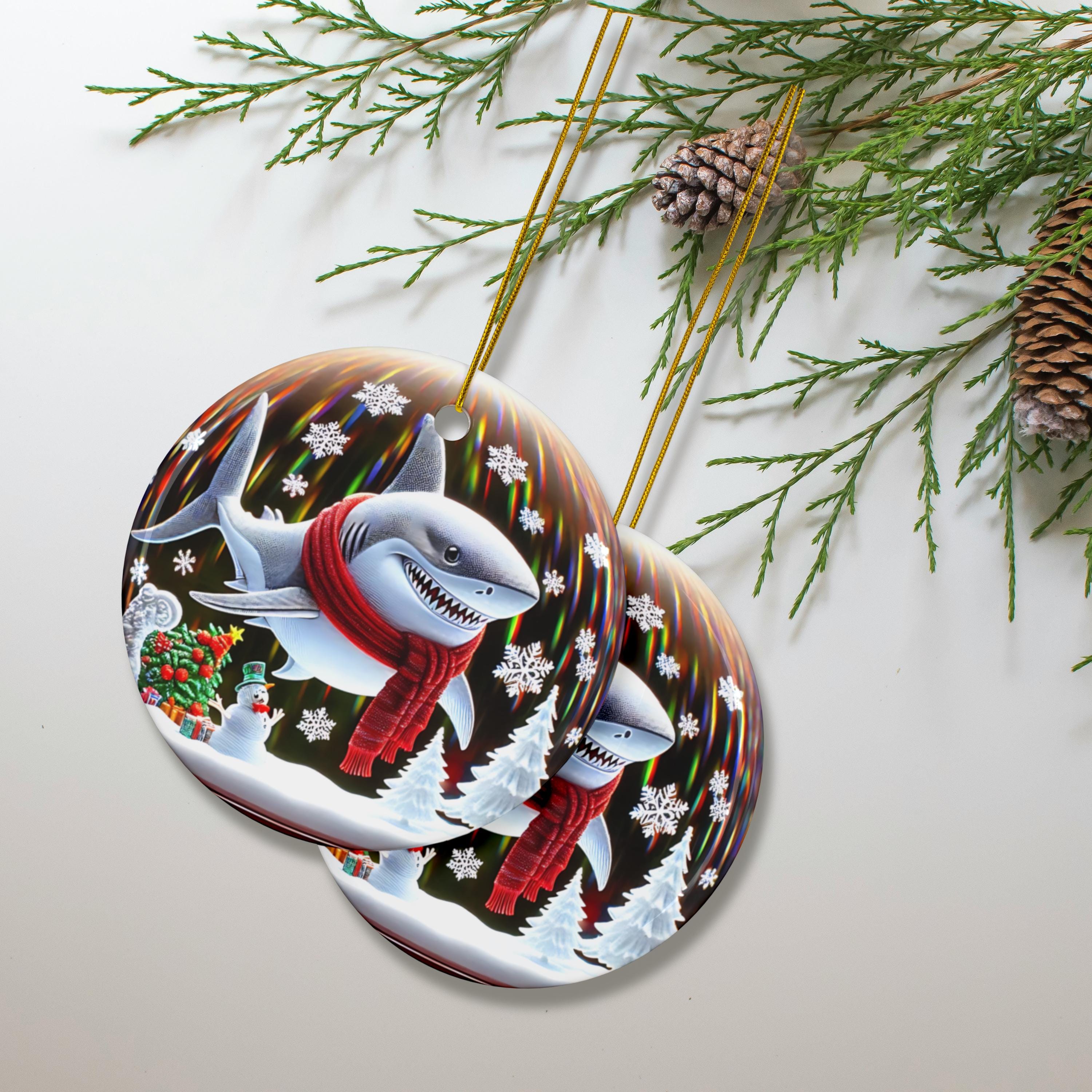 Shark Christmas Ornament: Faux Crystal Orb Ceramic Holiday Decor, 3D ...