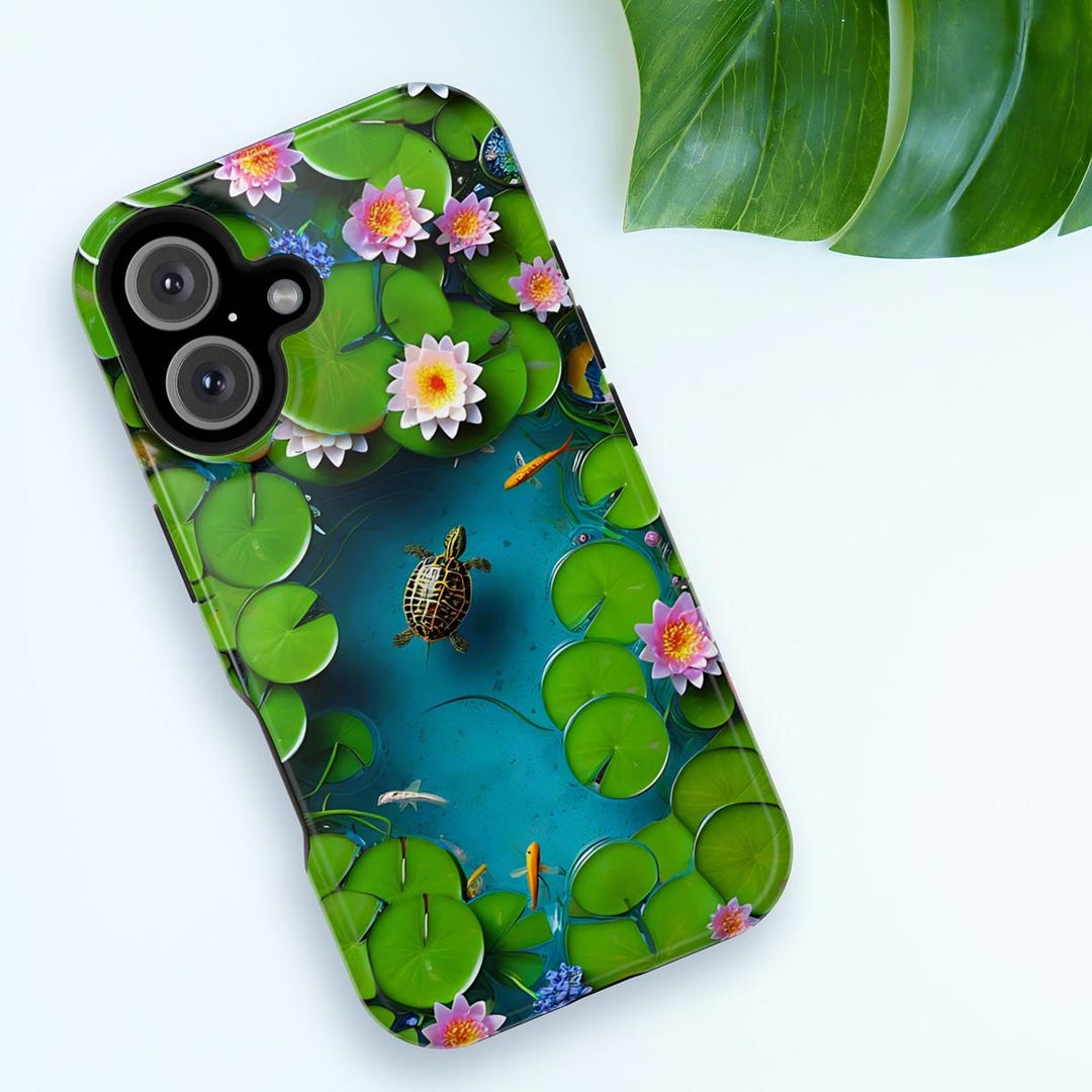 Turtle Pond iPhone Case: Lily Pads, Fish, Optical Illusion - Etsy