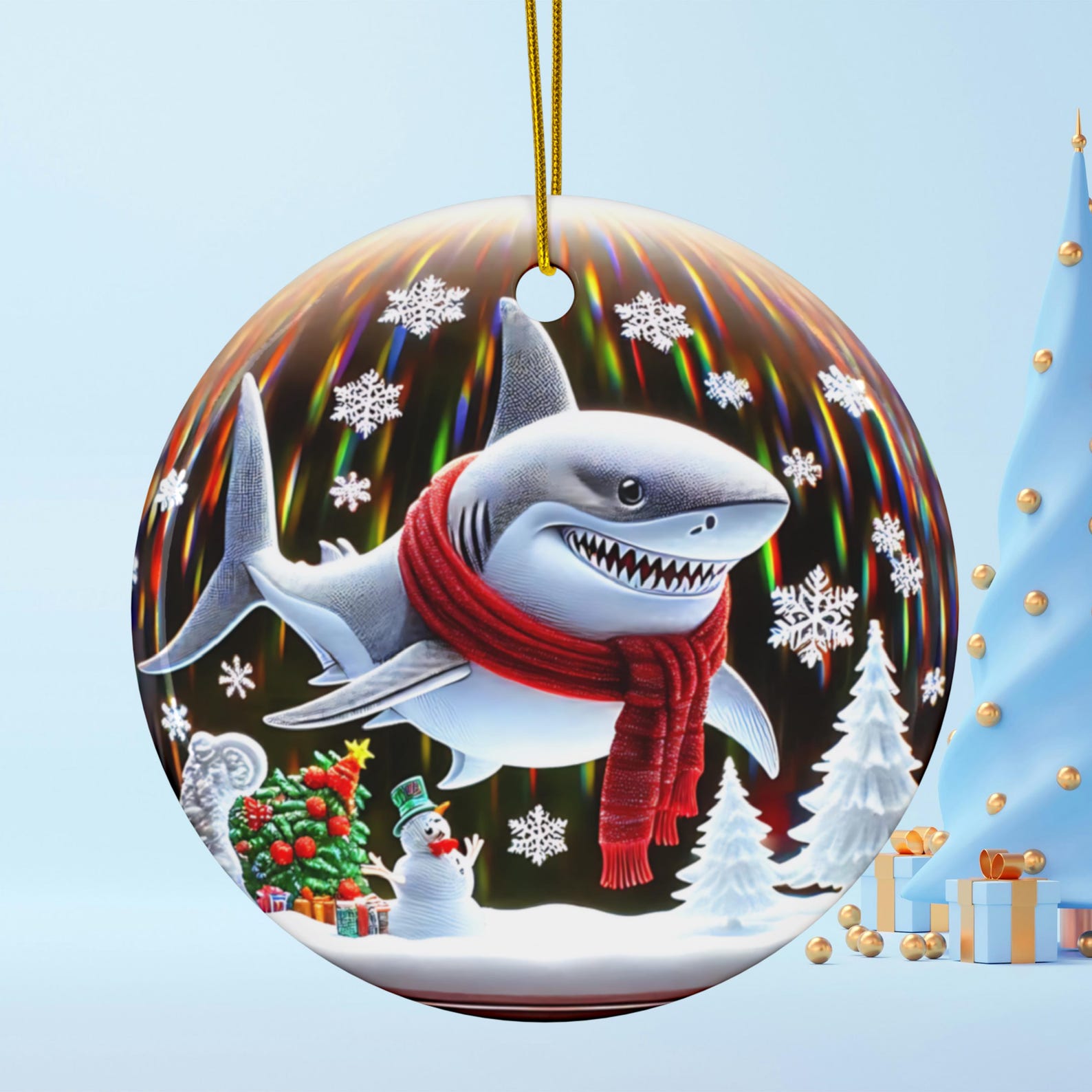 Shark Christmas Ornament: Faux Crystal Orb Ceramic Holiday Decor, 3D ...