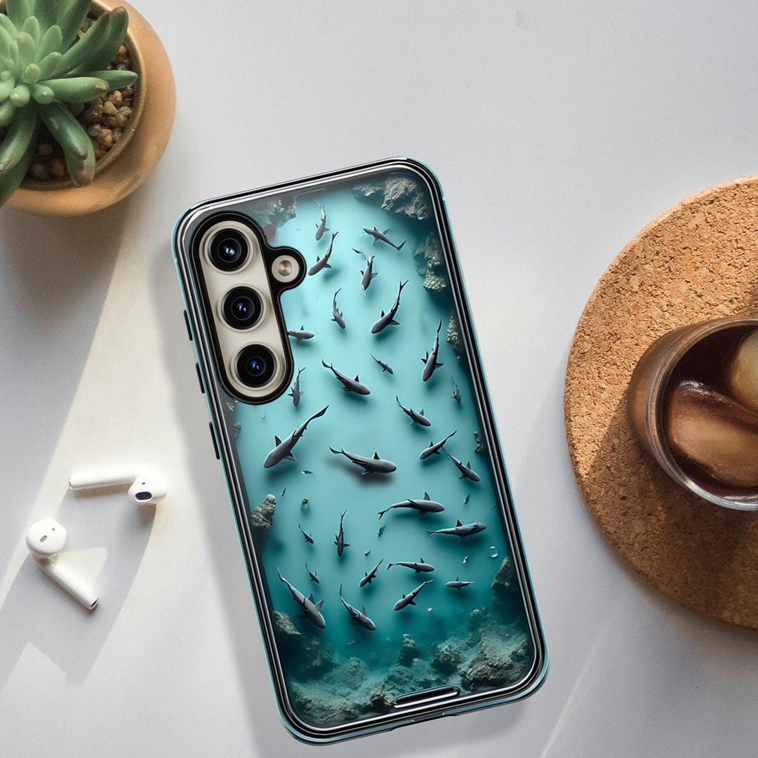 Unique Galaxy Phone Case, 3d Underwater Sharks, Tough Cases Ocean ...
