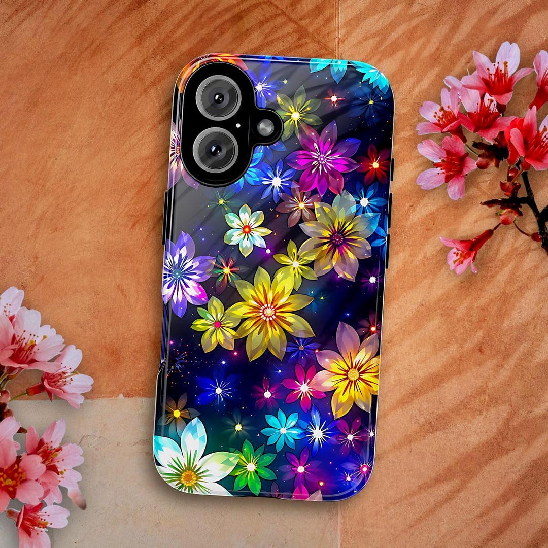 Glass Flowers Phone Case, Unique Glowing Floral Design, Printed Image ...