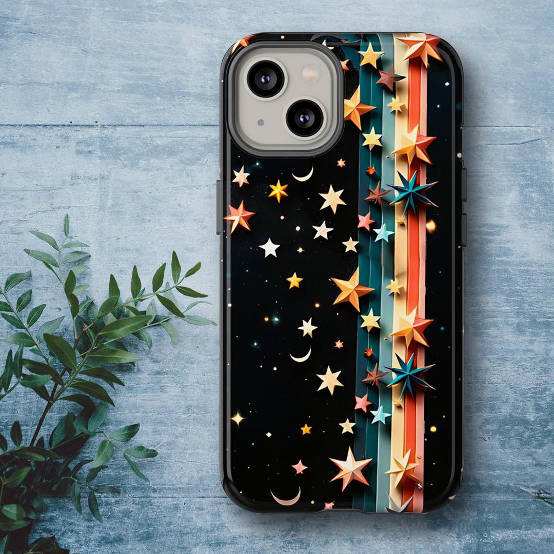 Retro Star Phone Case: 3D Celestial Design, Wireless Charging - Etsy