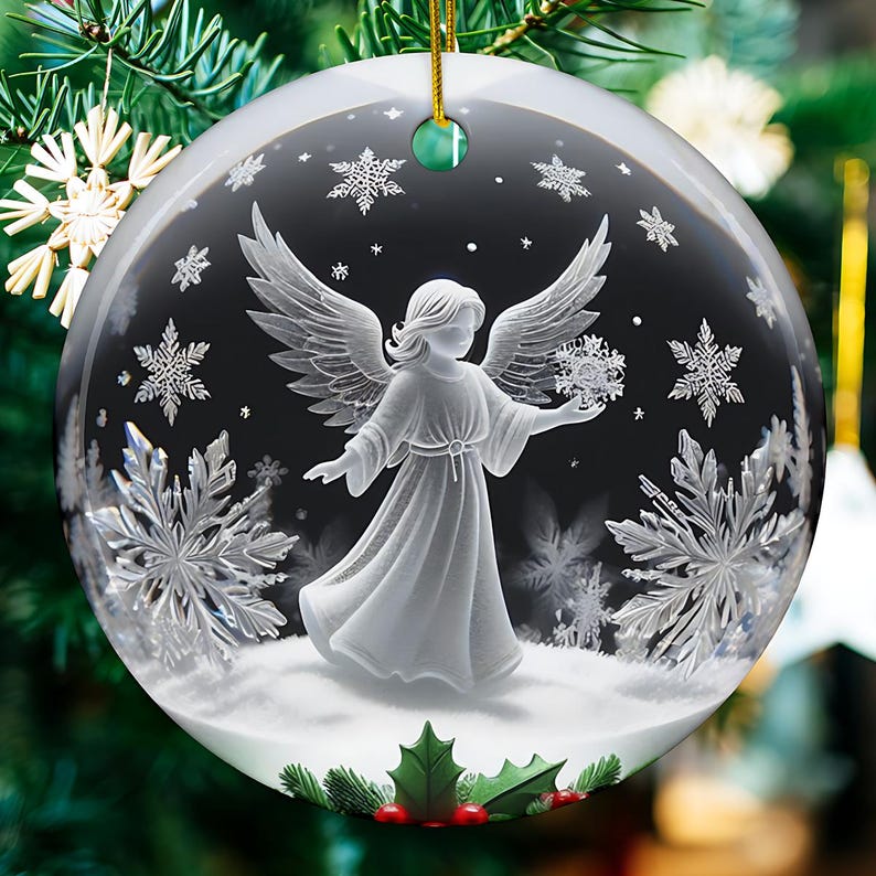 3D Illusion Angel Christmas Ornament: Flat Ceramic Holiday Decor - Etsy