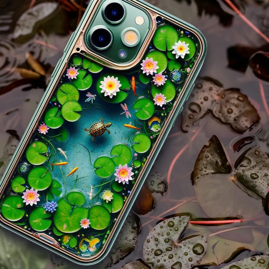 3D Turtle Pond Phone Case With Lily Pads Turtles and Fish, Lifelike ...