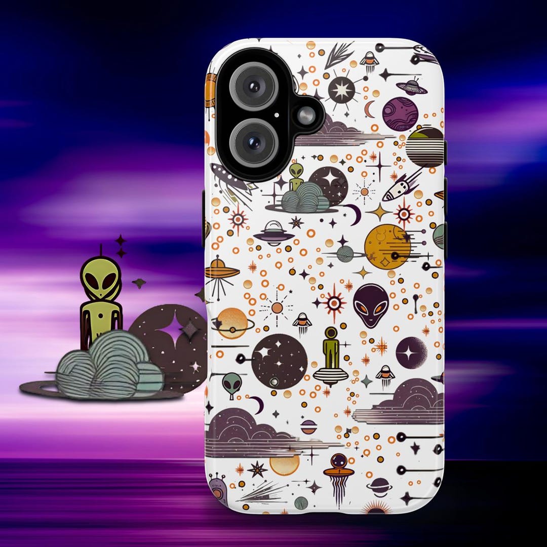 Retro Alien Phone Case Whimsical Cryptid Alien Ufo Spaceships and Greys ...