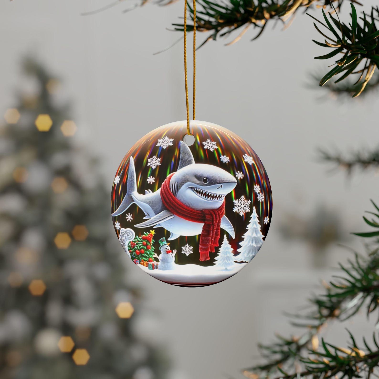 Shark Christmas Ornament: Faux Crystal Orb Ceramic Holiday Decor, 3D ...