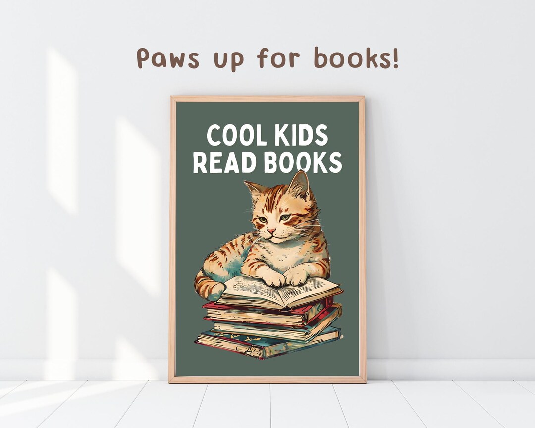 Cool Kids Read Books Poster | Printable Cat Art | Playroom Decor | Kids ...