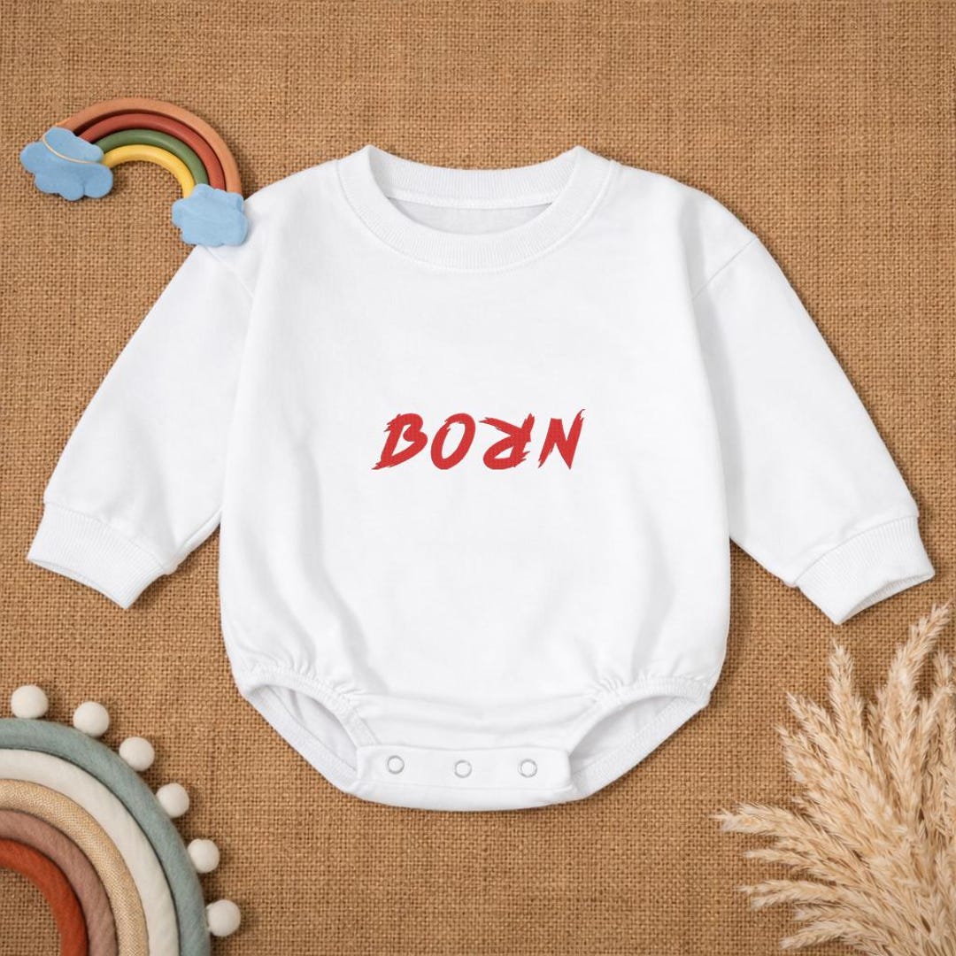 Embroidered Baby Romper Born Design, Minimal Typography Baby Outfit ...
