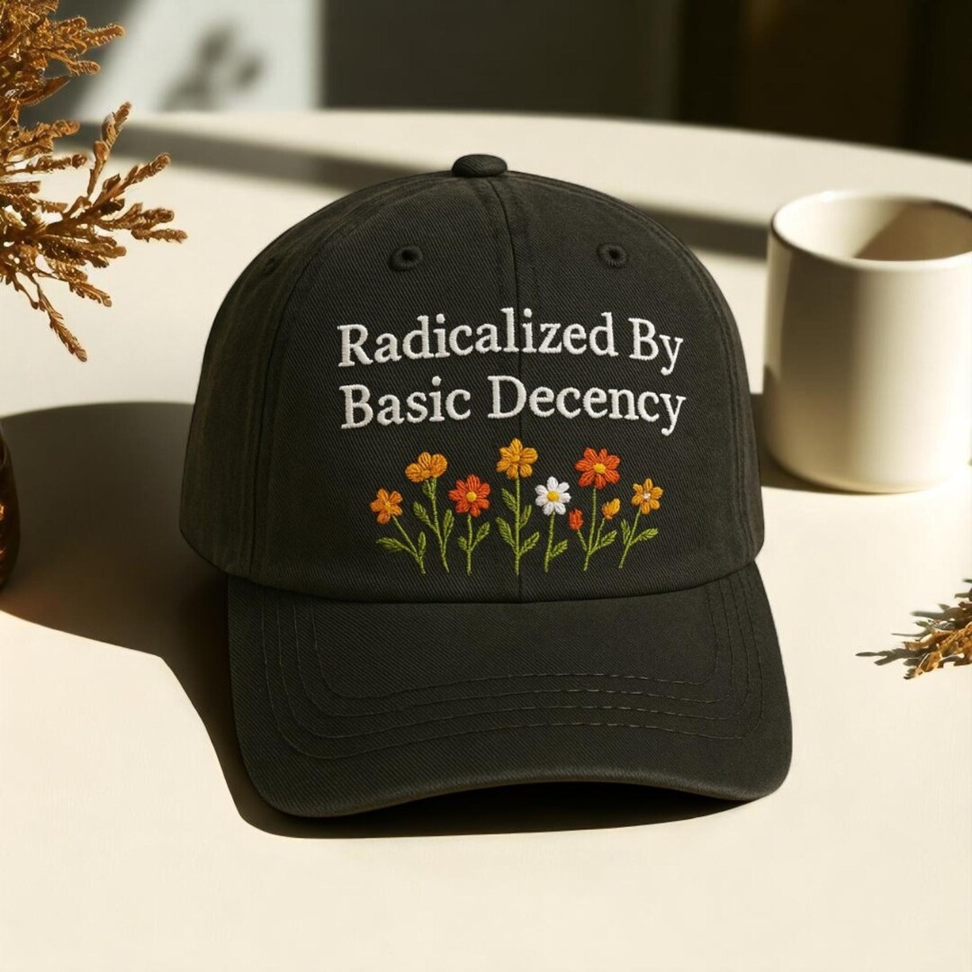 Radicalized by Basic Decency Embroidered Hat, Liberal Accessory ...