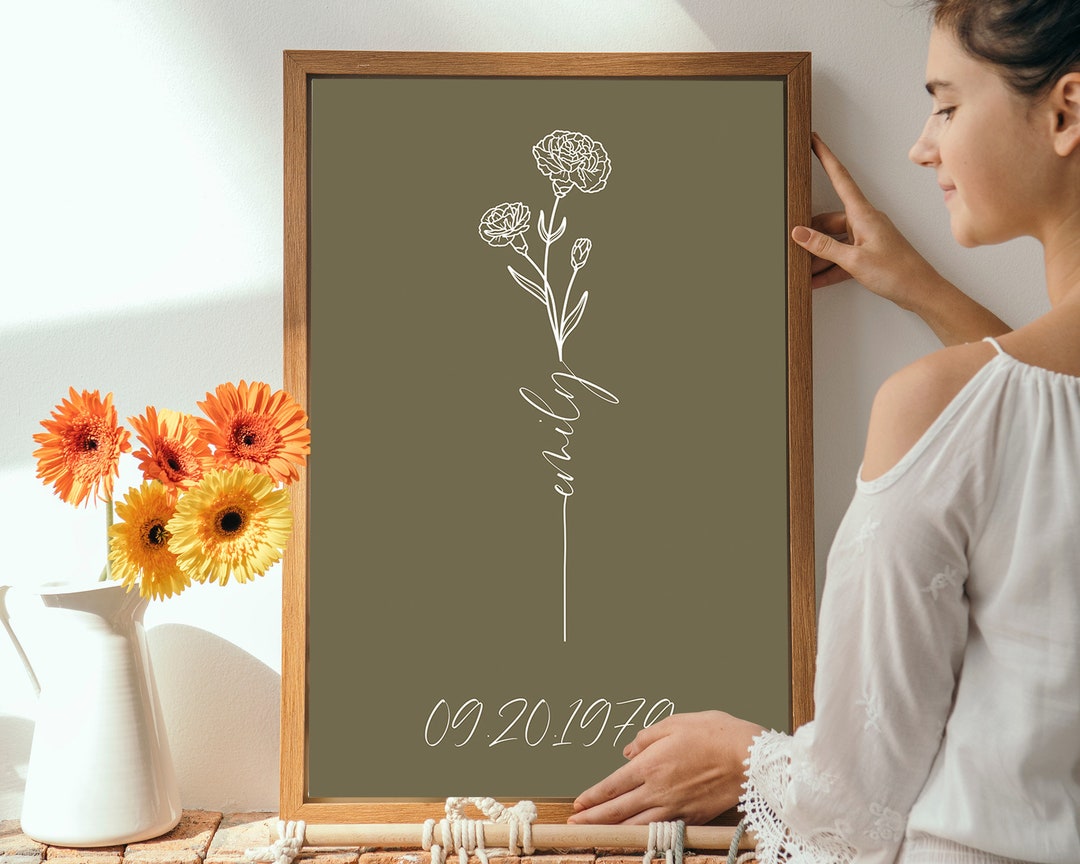 Custom January Birth Flower Bouquet Art Print, Personalized Carnation ...