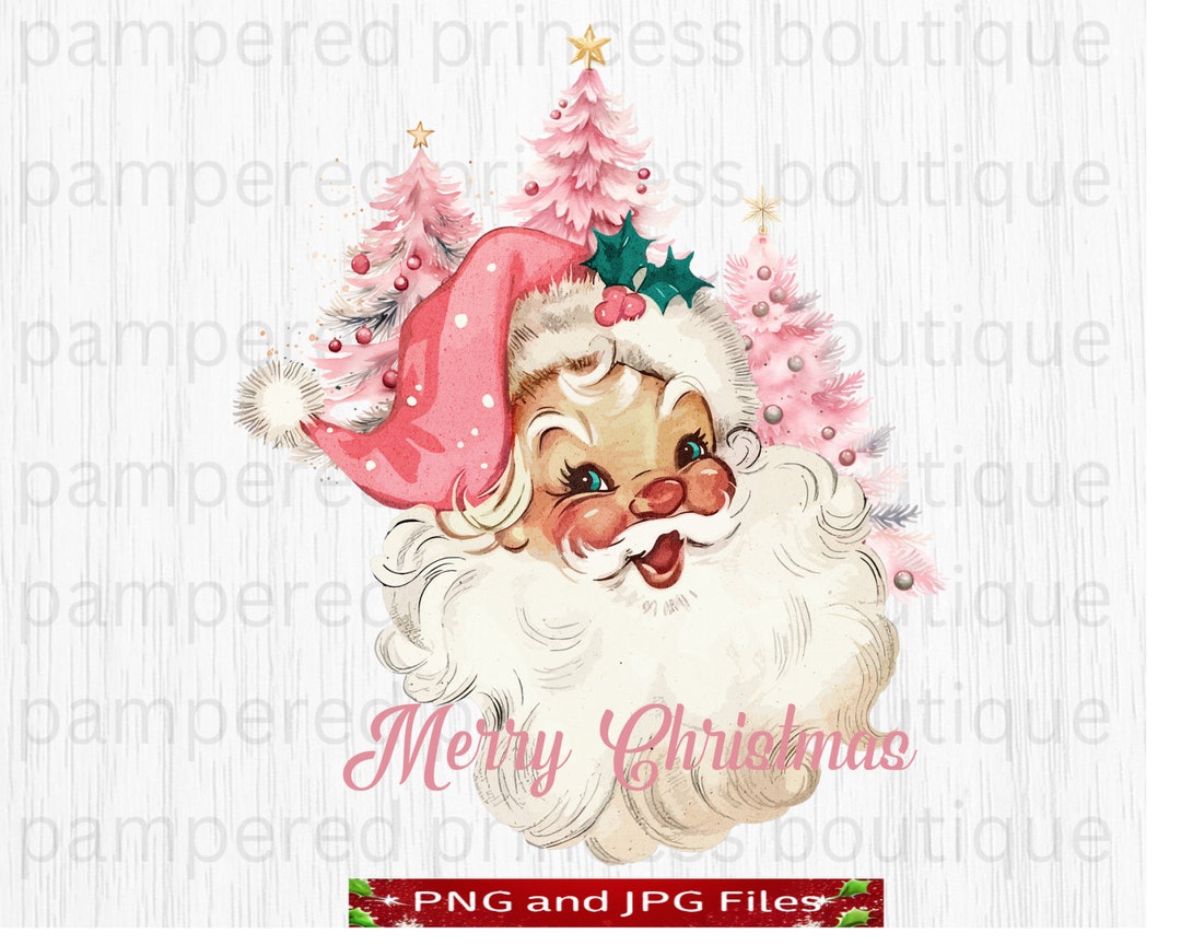Vintage Retro Santa Christmas Pink PNG DIGITAL Download Merry Christmas ...