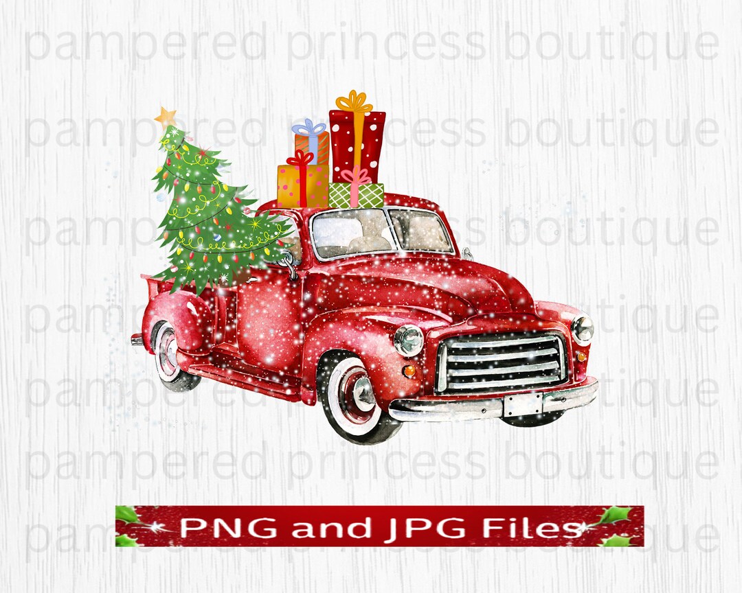 Vintage Retro Red Truck Christmas Christmas PNG JPG Christmas Holiday ...