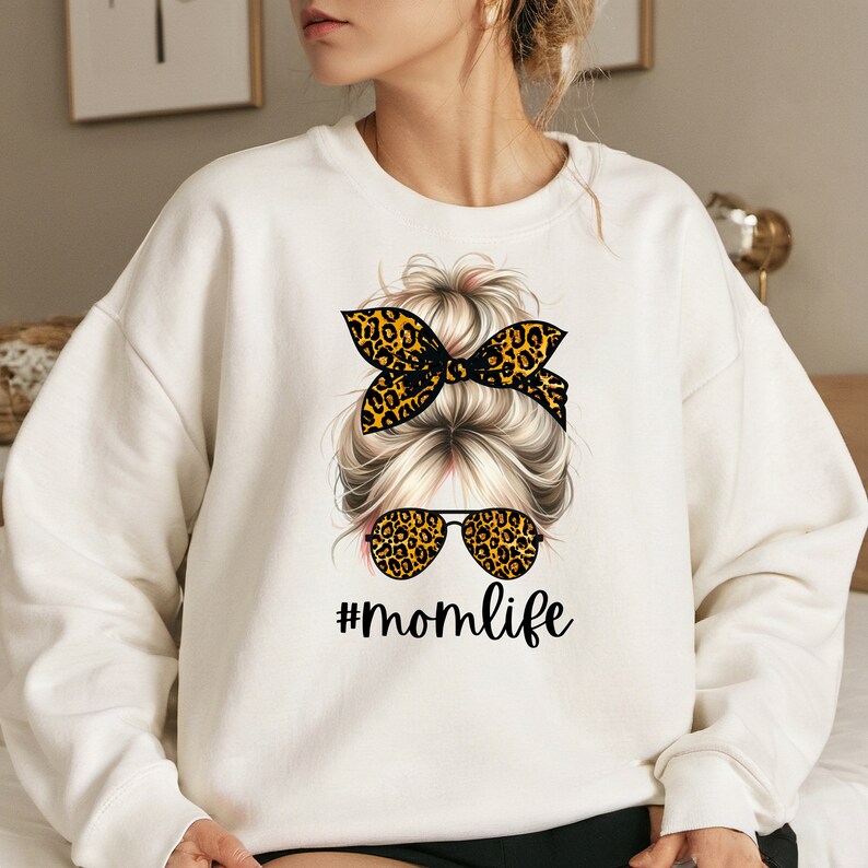Leopard Mom Life Blonde Hair Messy Bun Momlife Messy Bun Mom PNG ...