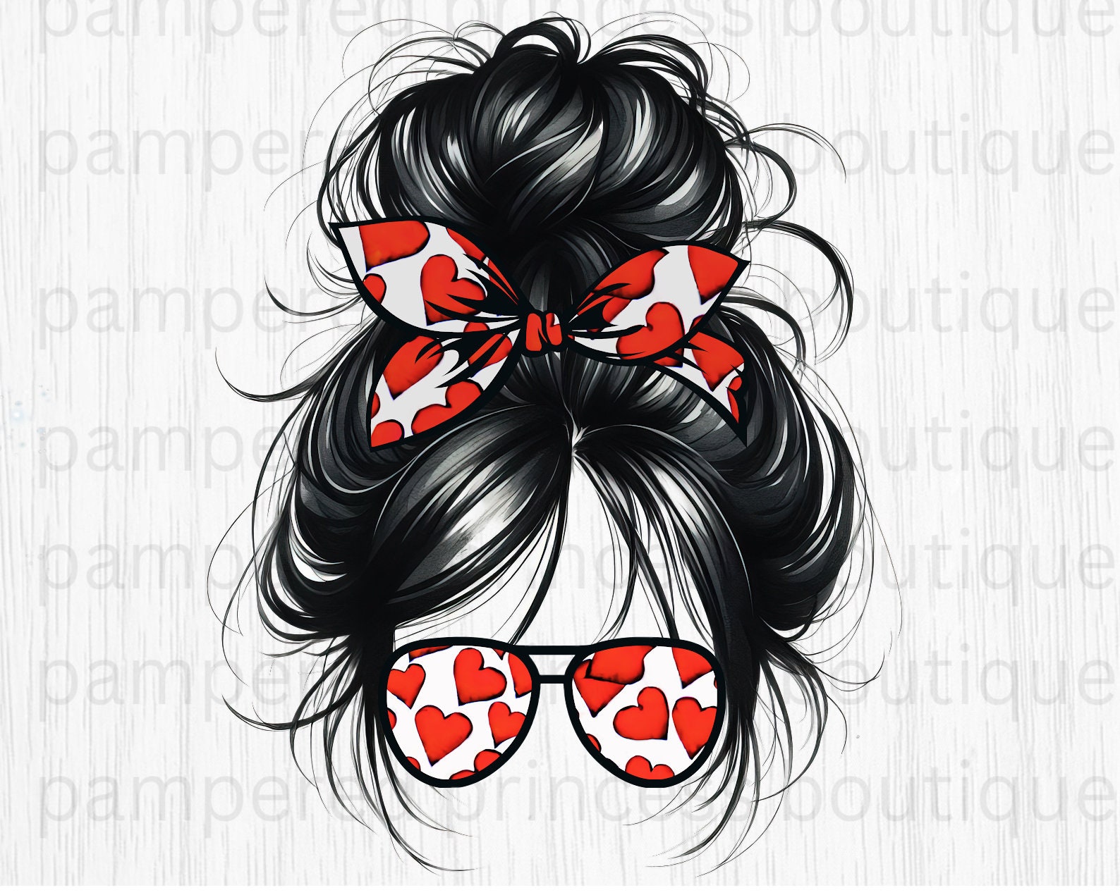 Valentine Messy Bun Red Heart PNG DIGITAL Download Design Sublimation ...