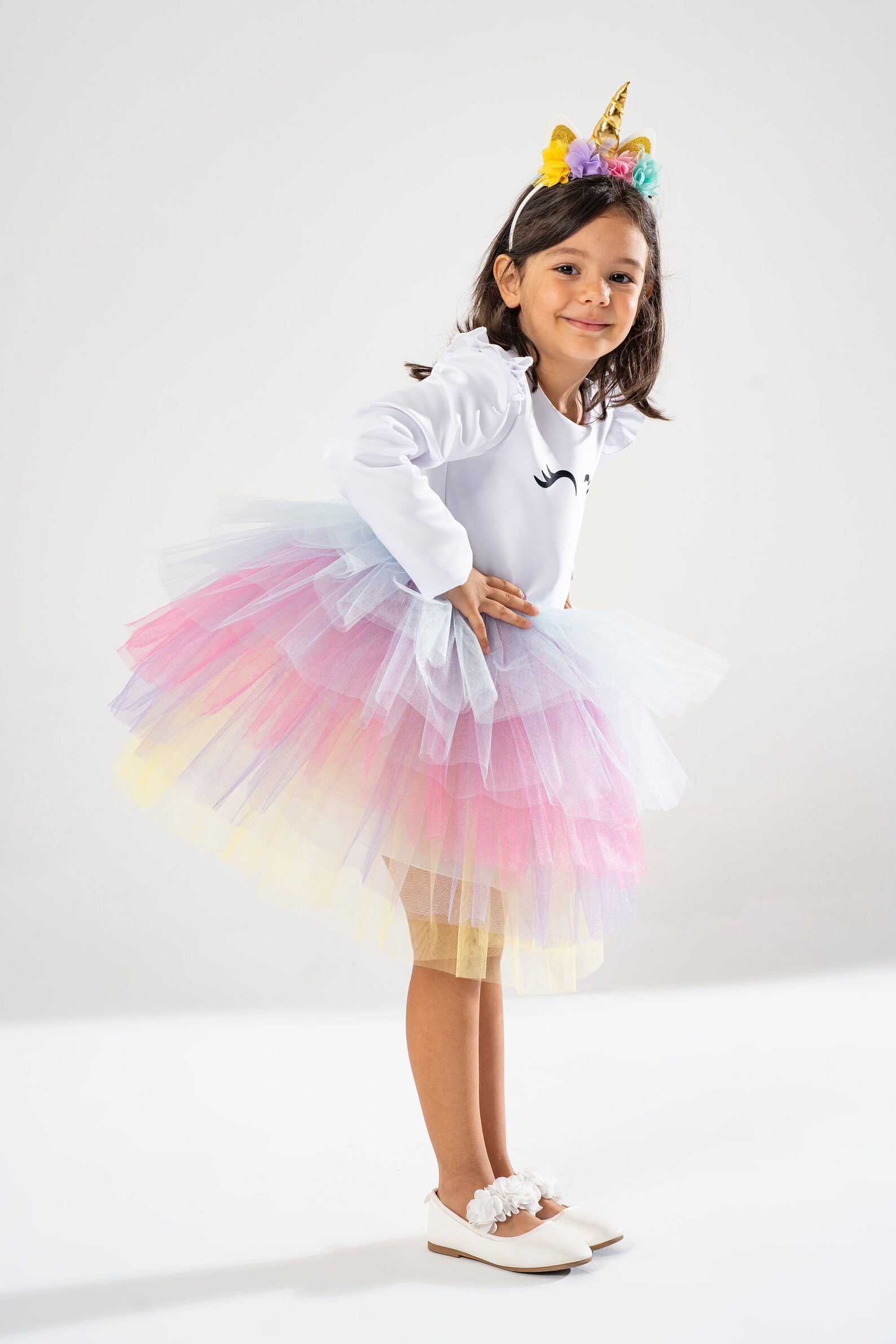 Unicorn Rainbow Birthday Dress for Girls, Tulle Tutu Dress With Horn ...