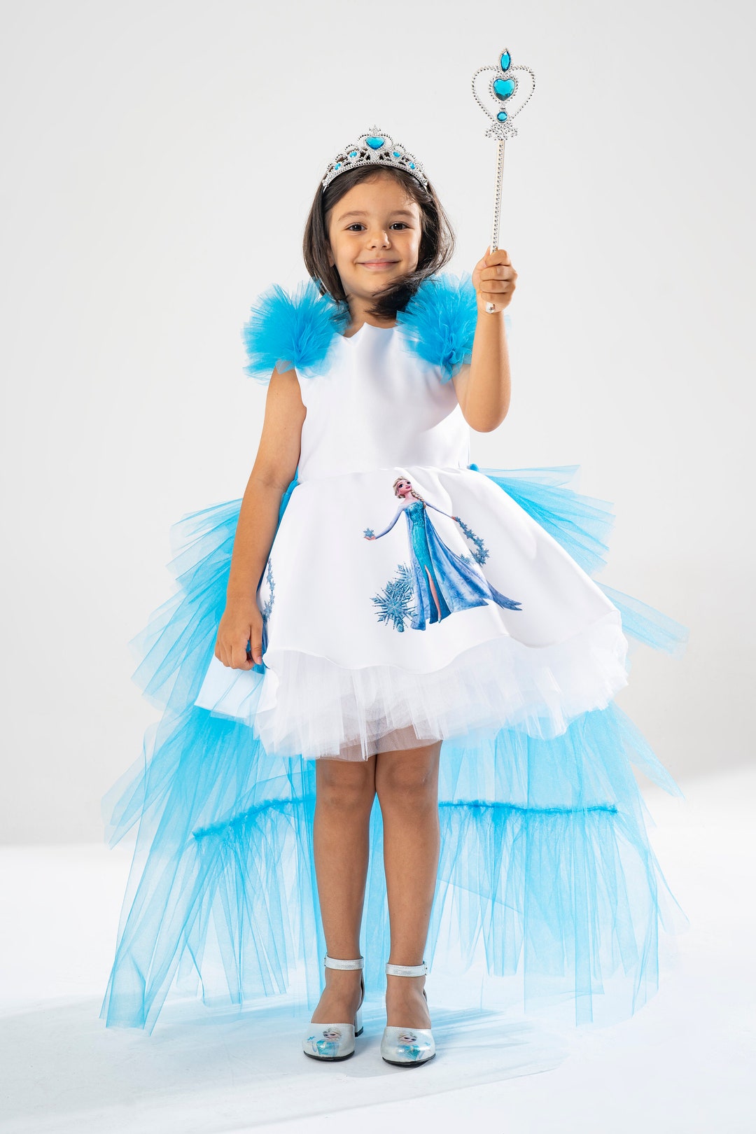Elsa Princess Costume Dress: Sparkly Birthday Gown With Detachable Cape ...