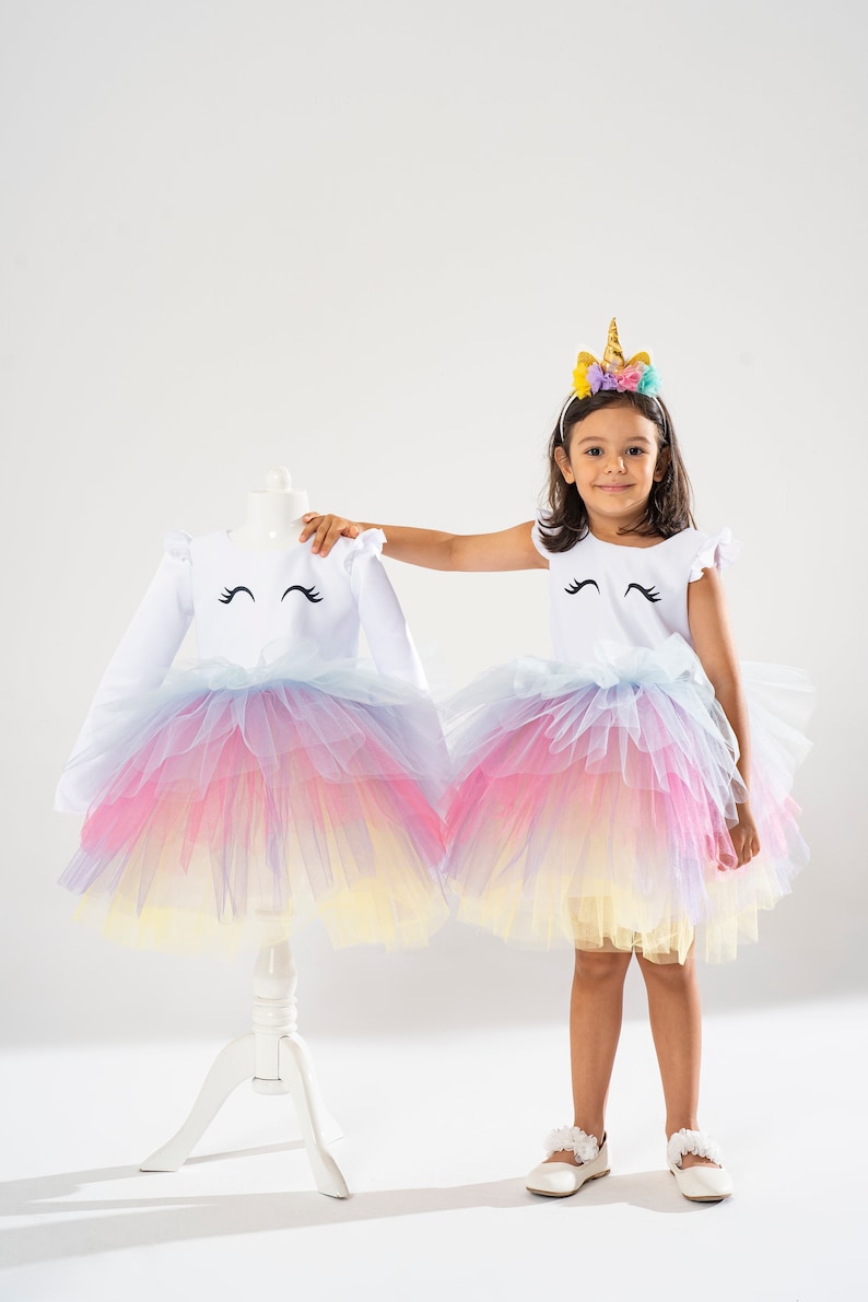 Unicorn Rainbow Birthday Dress for Girls, Tulle Tutu Dress With Horn ...
