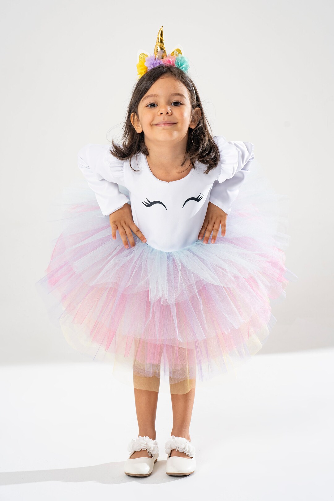 Unicorn Rainbow Birthday Dress for Girls, Tulle Tutu Dress With Horn ...
