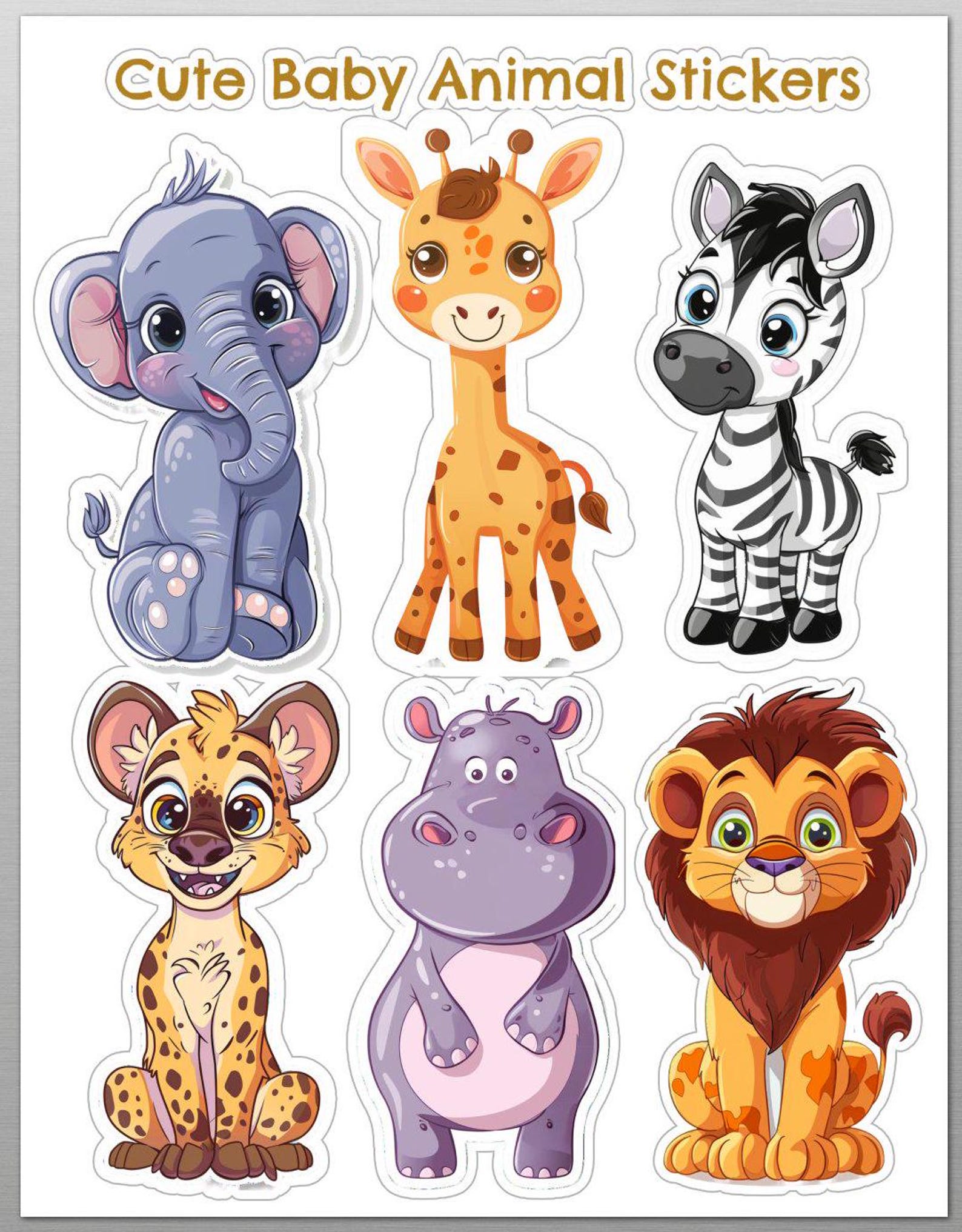 African Cute Baby Animal Stickers, Elephant Giraffe Zebra Baby Animal ...