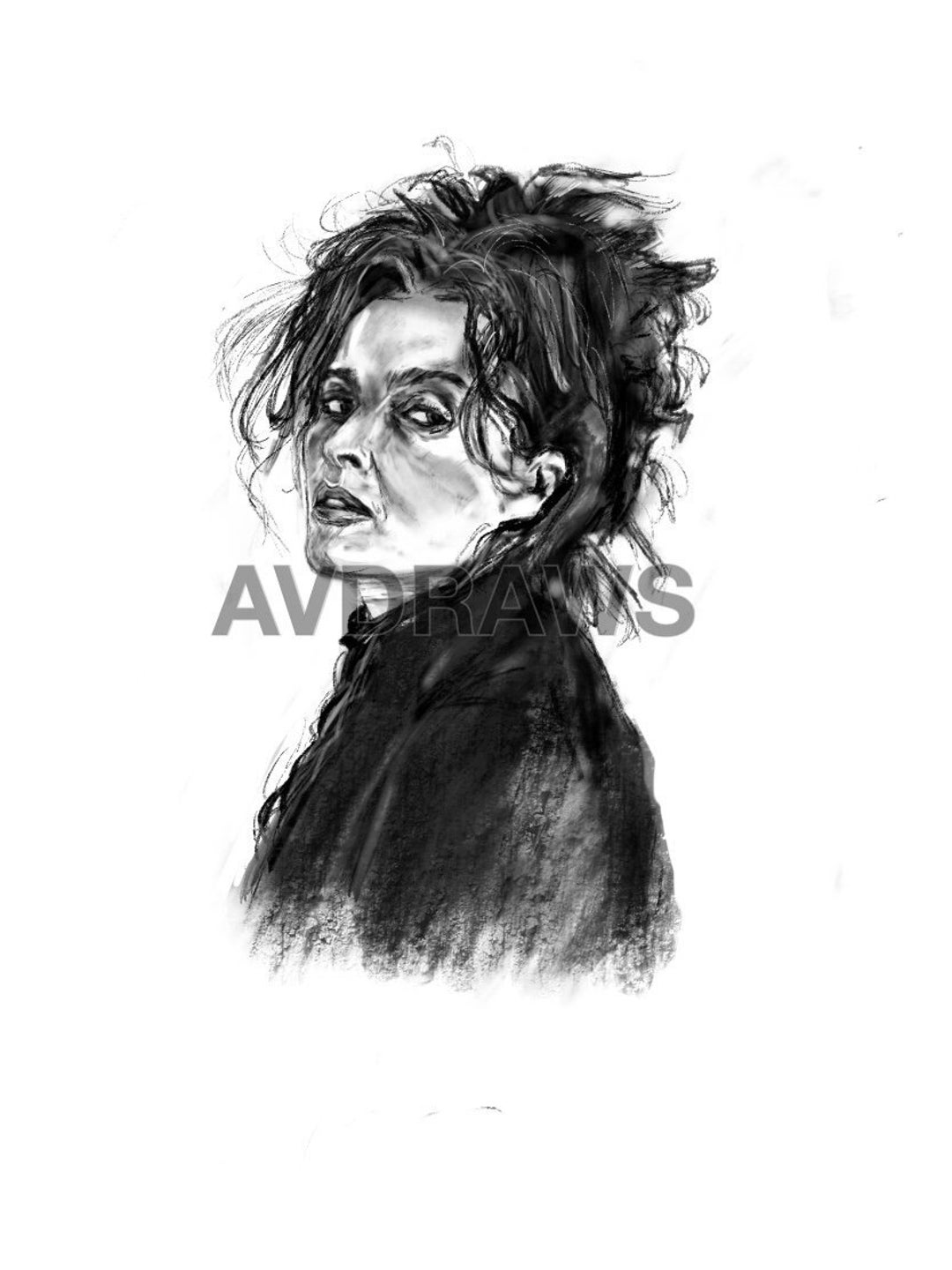 Helena Bonham Carter Portrait Drawing digital Pencil & Charcoal - Etsy
