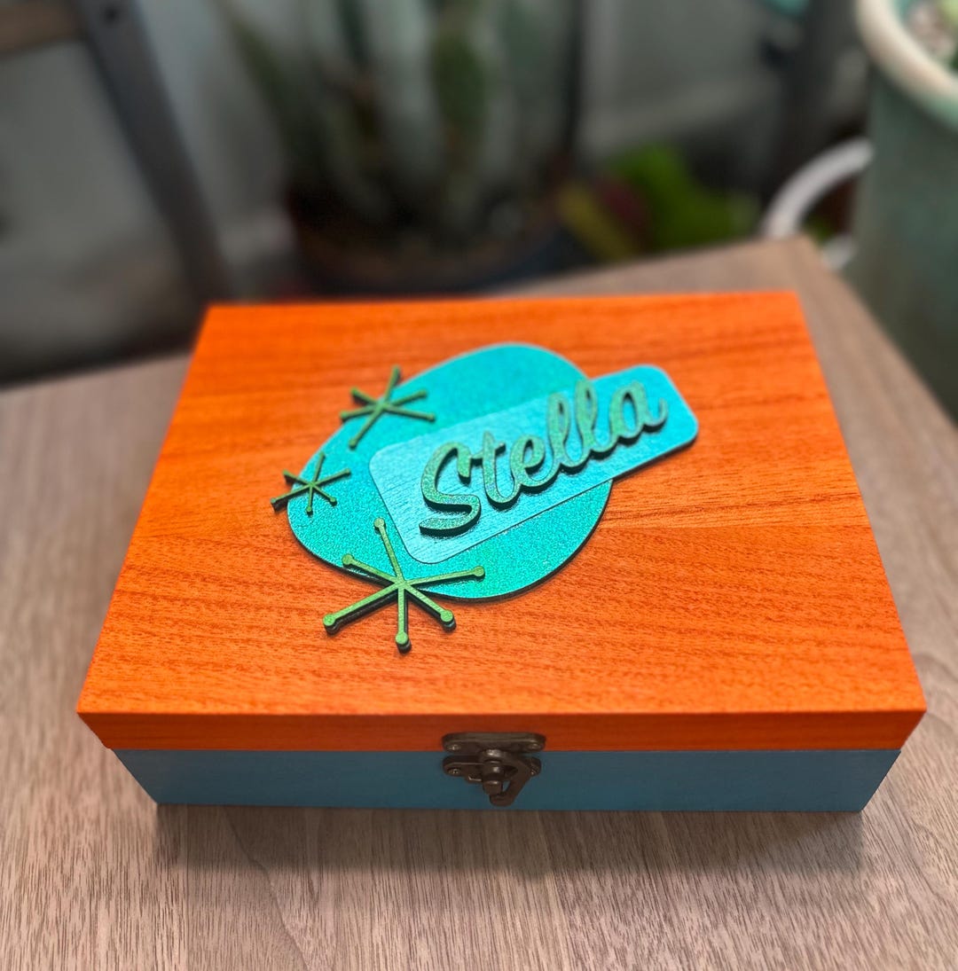 Personalized Keepsake Box, Mid-century Modern, MCM, Orange Blue Wood ...