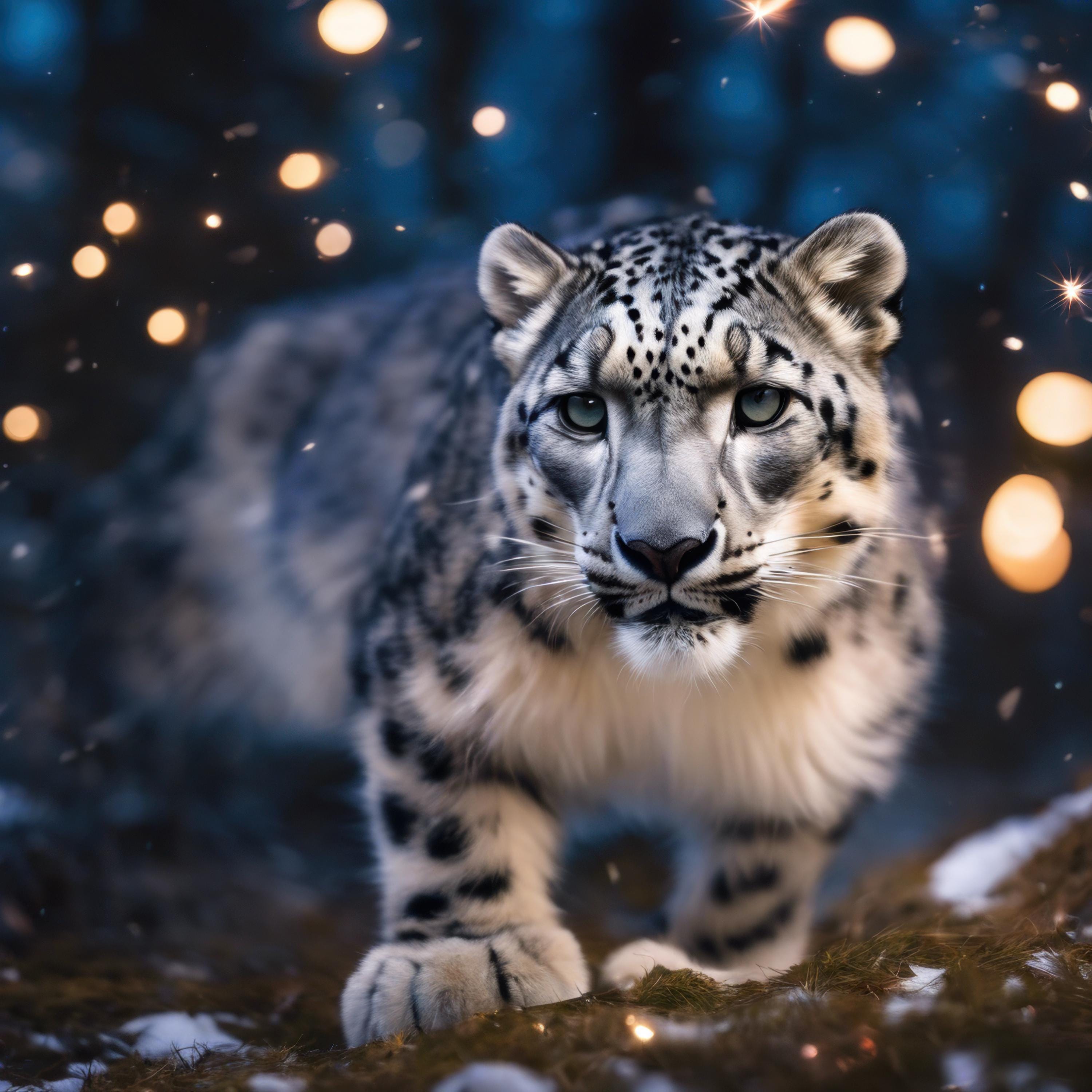 Majestic Snow Leopard Under a Starlit Glow - Etsy