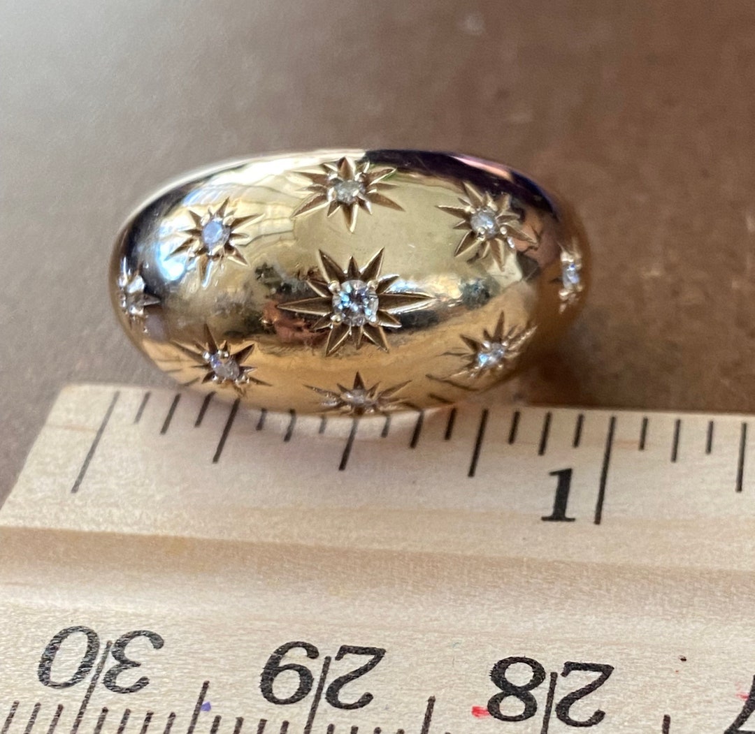 14K Gold Diamond Starburst Ring Starset Vintage Inspired Ring FG SI1 ...