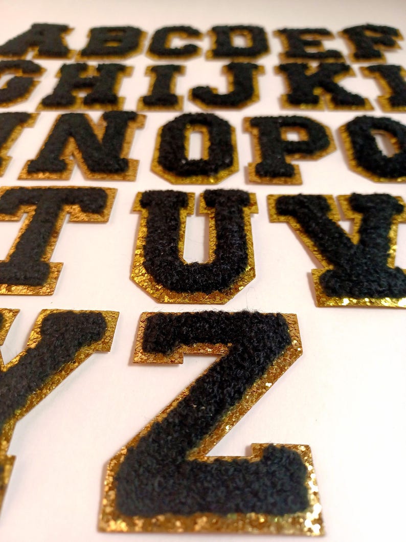 Chenille Letter Patch, 6 Cm Iron on Varsity Letter, Gold Glitter Trim ...