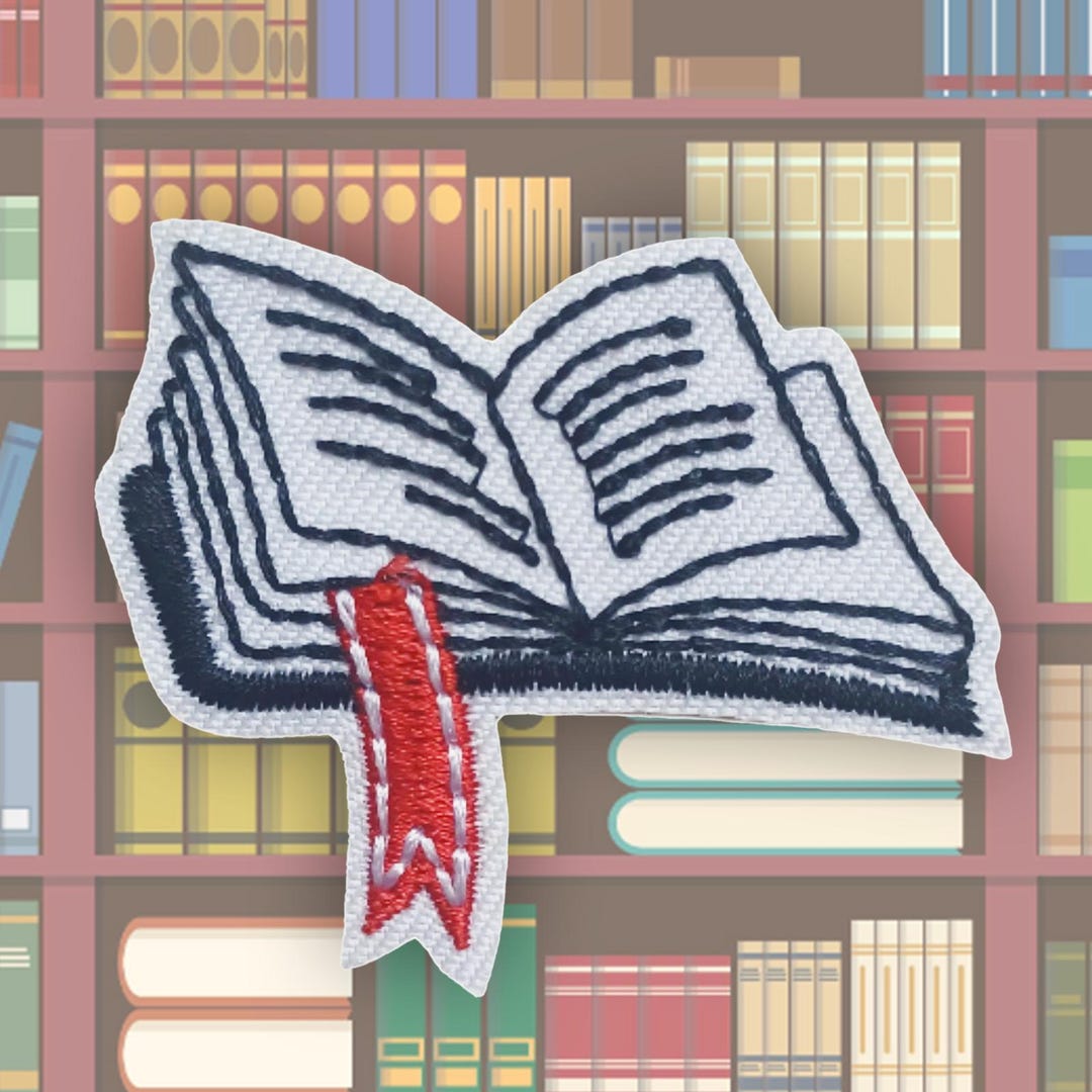 Stick-on Embroidered Patch, Self-adhesive Open Book Patch, Bookworm ...