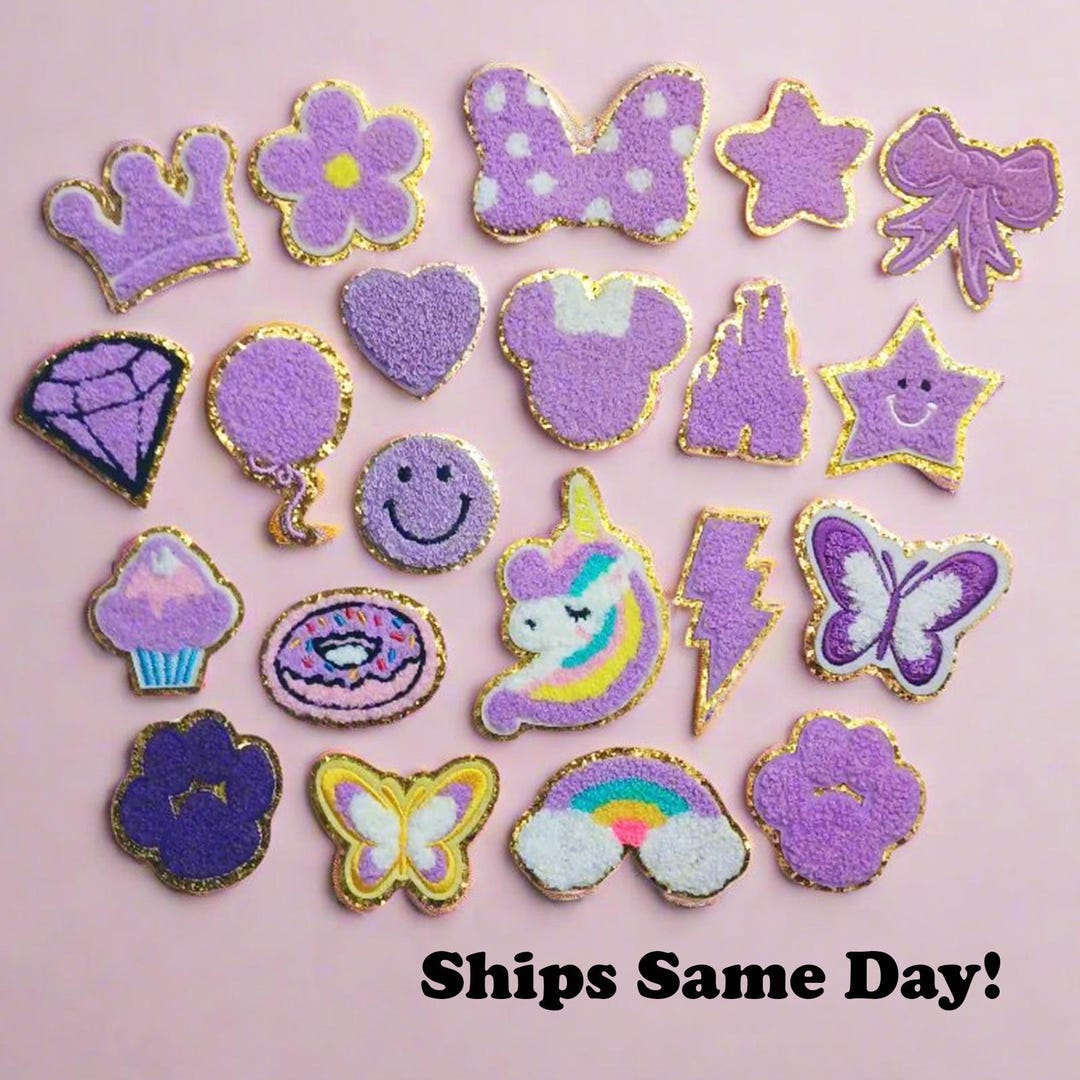 Purple Chenille Patches, Unicorn Rainbow Star Patch, Minnie Mouse Gold Glitter Trim Chenille ...