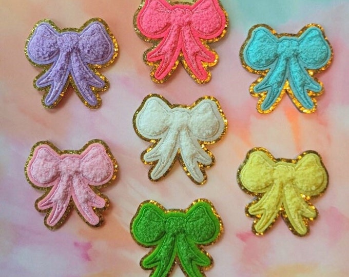 Chenille Bow Patches,bow Iron on Chenille Glitter Patch,bow Patch Embroidered Badge Patch for T ...