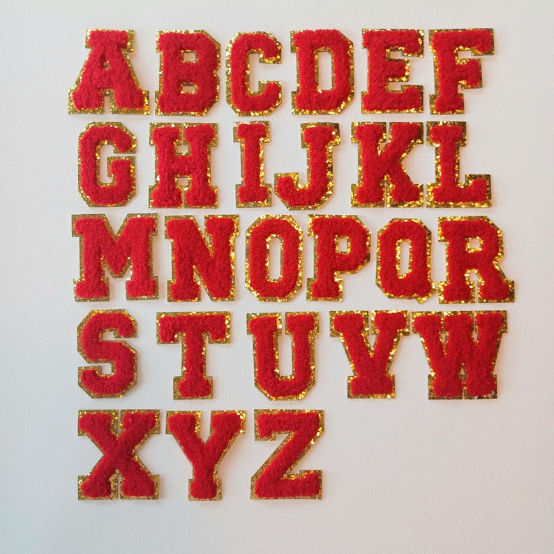 Chenille Letter Patch, 6 Cm Iron on Varsity Letter, Gold Glitter Trim ...