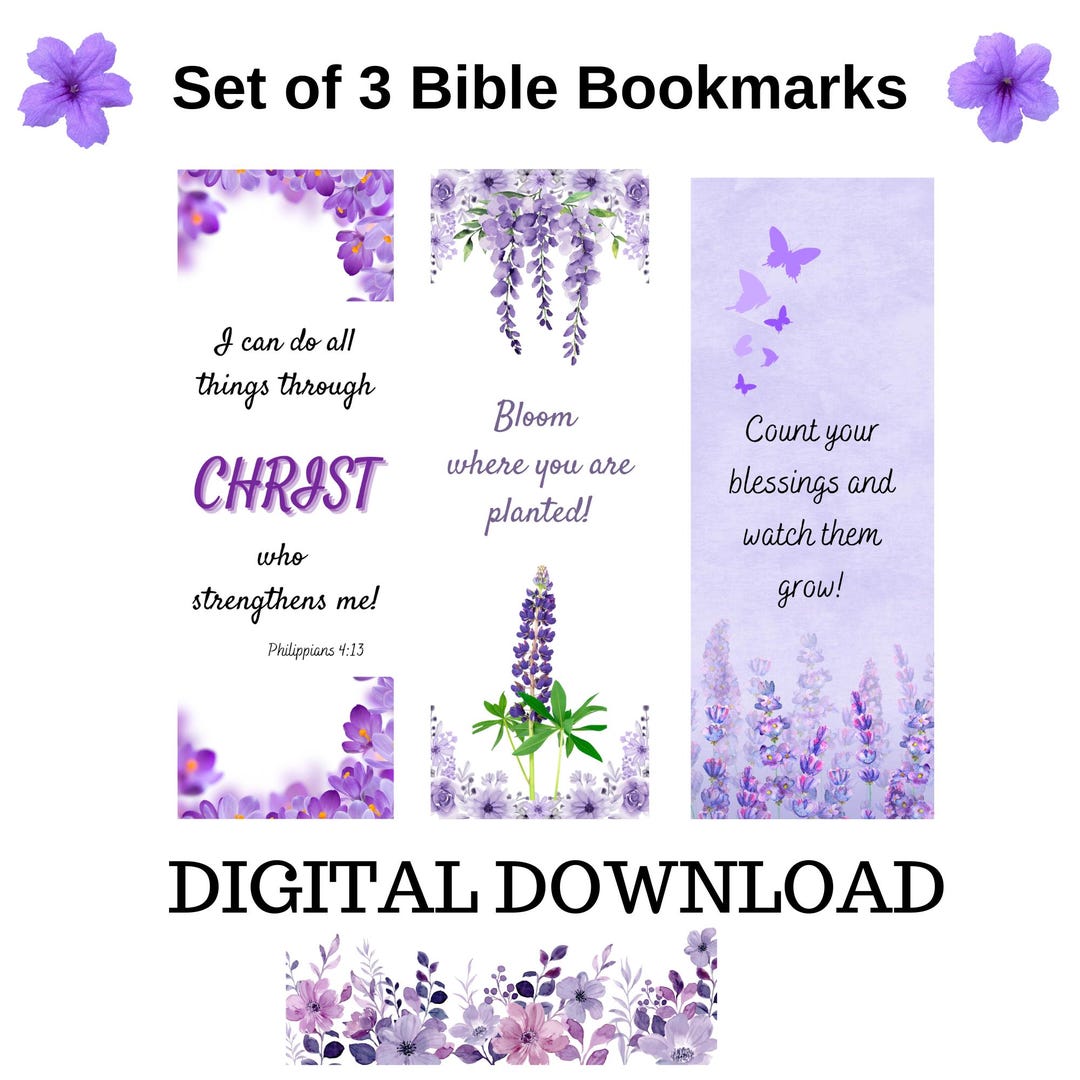 Set/3 Vibrant Purple Bible Bookmarks With Flowers, DIGITAL DOWNLOAD - Etsy