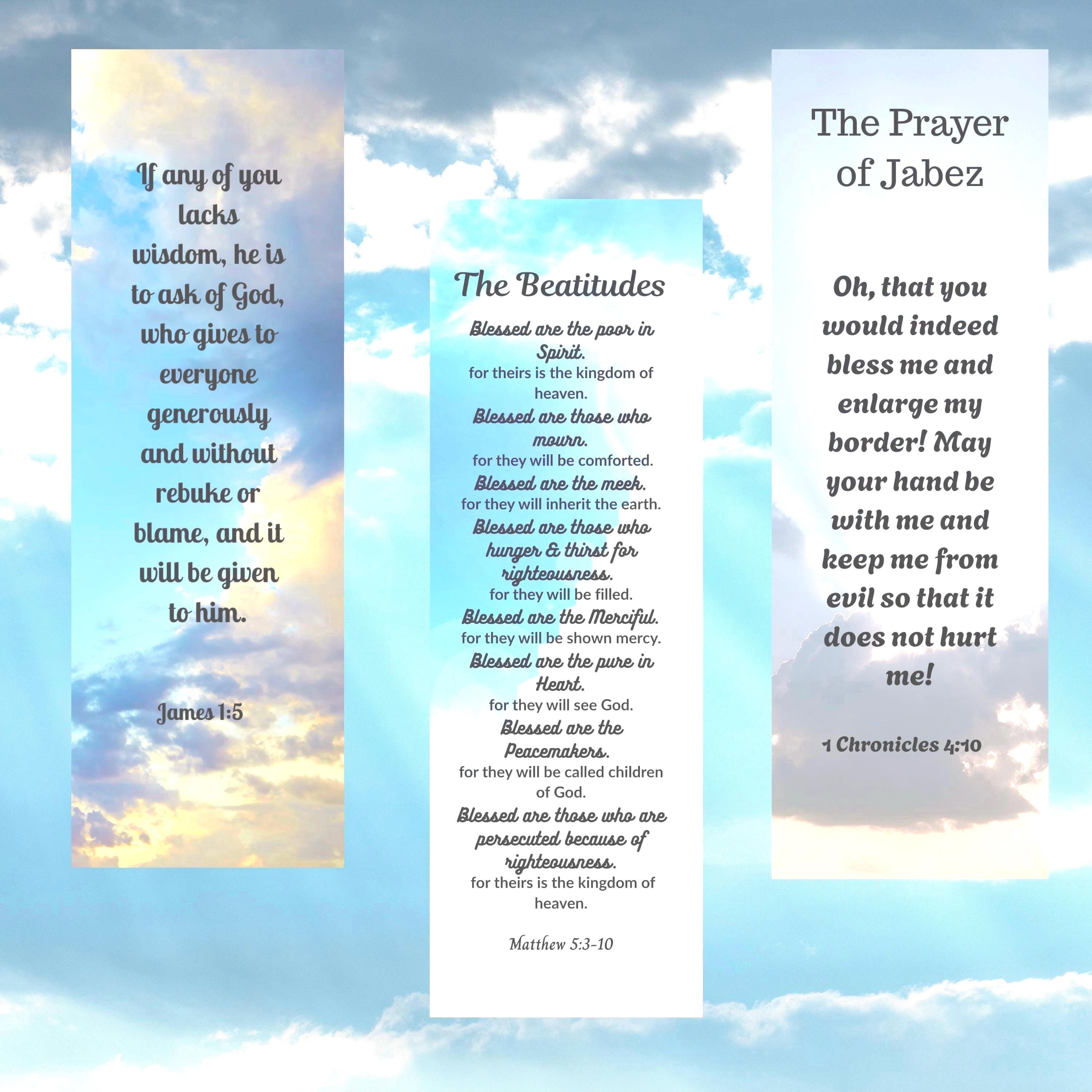 Custom-made Christian Scripture Bookmark Set – the Beatitudes, Prayer ...