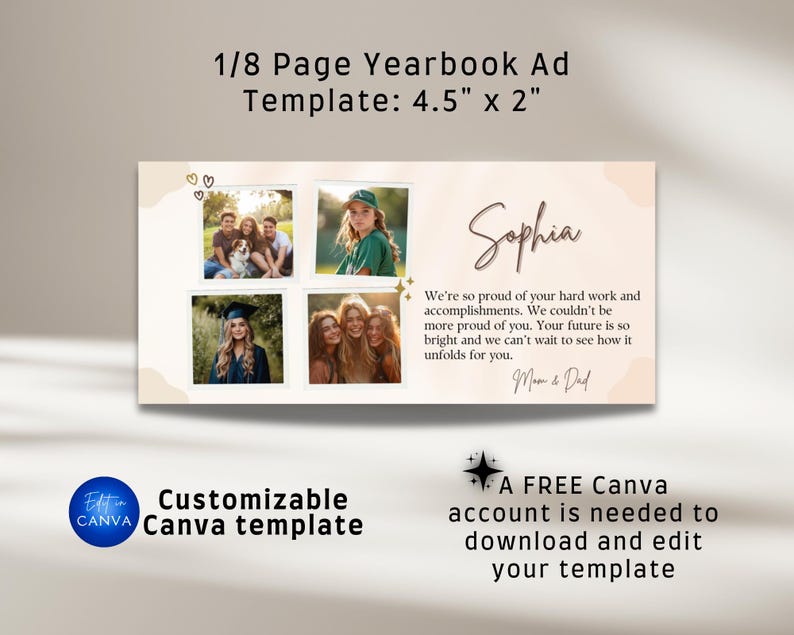 High School Yearbook Ad Canva Template. Customizable Sizes Include Full ...