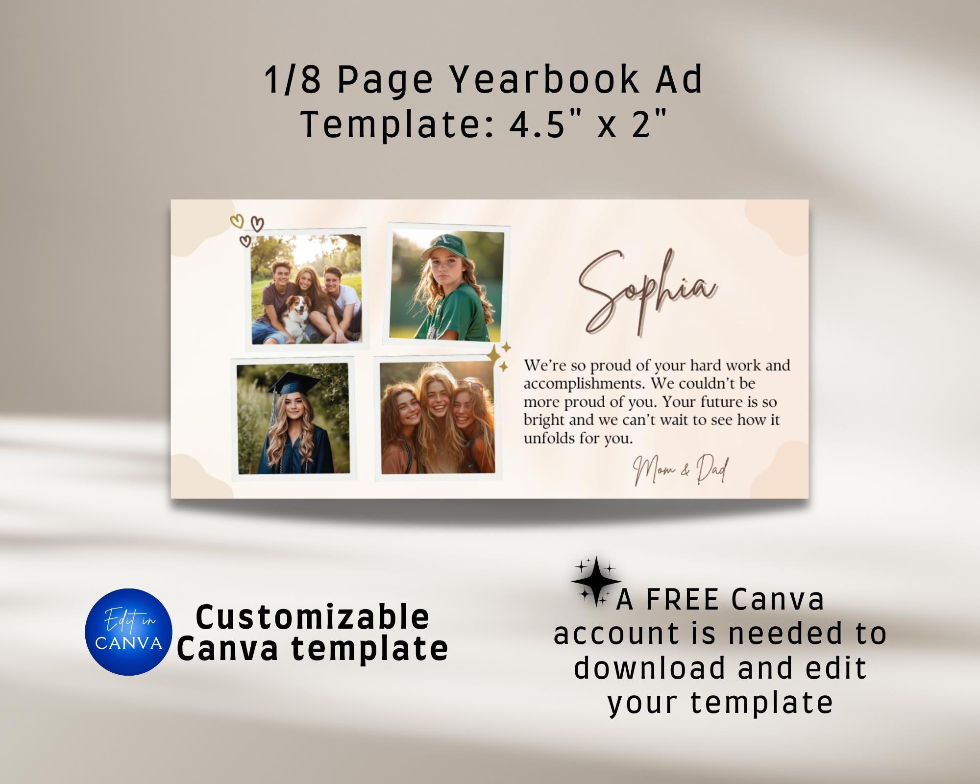 High School Yearbook Ad Canva Template. Customizable Sizes Include Full ...