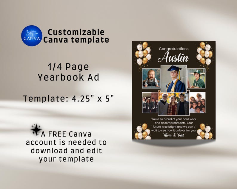 High School Yearbook Ad Canva Template. Customizable Sizes Include Full ...
