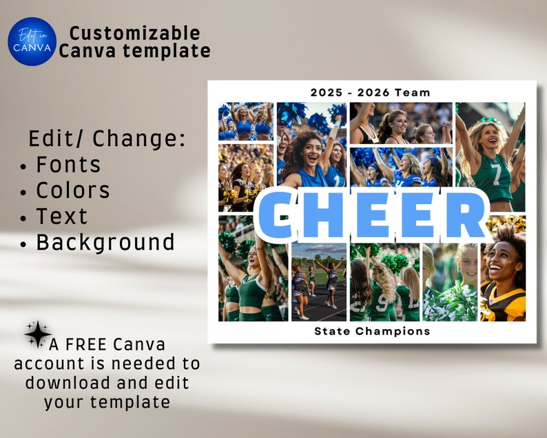 Customizable Cheerleading Photo Collage Poster Canva Template. Senior ...