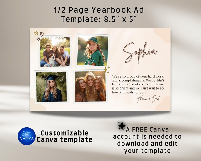 High School Yearbook Ad Canva Template. Customizable Sizes Include Full ...