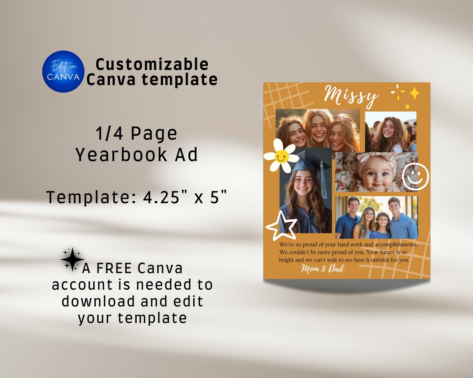 High School Yearbook Ad Canva Template. Customizable Sizes Include Full ...