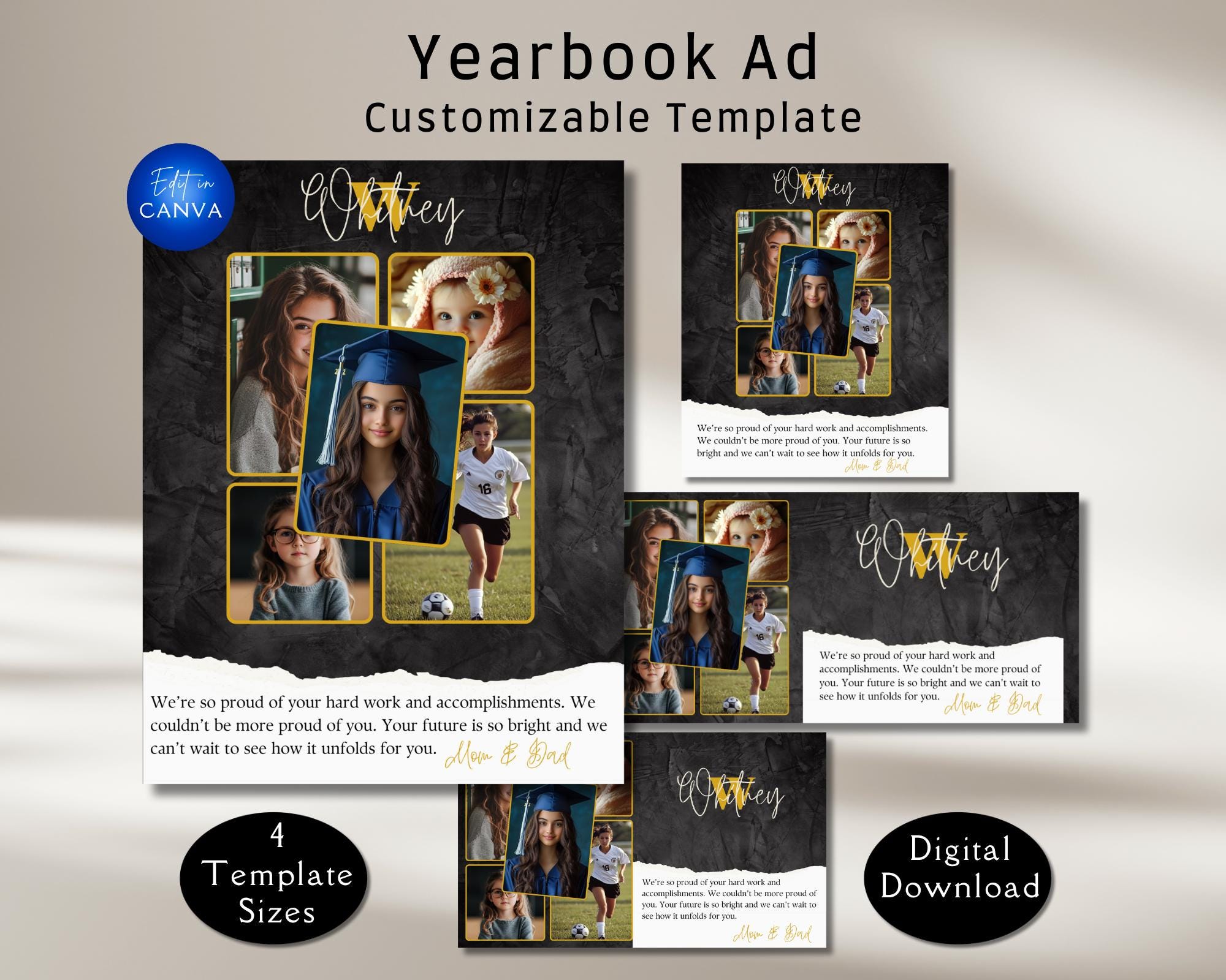 High School Yearbook Ad Canva Template. Customizable Sizes Include Full ...