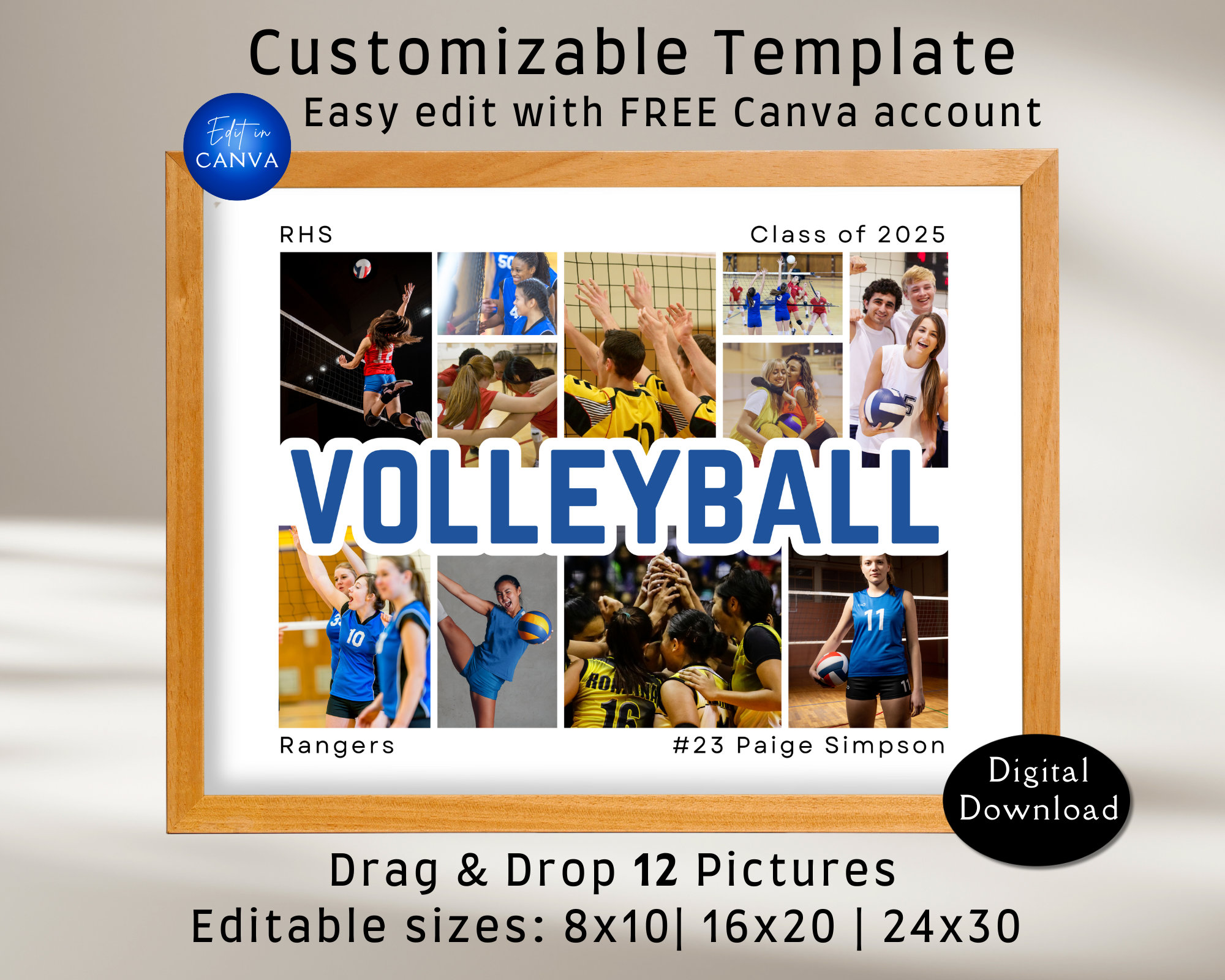 Customizable Volleyball Photo Collage Canva Template. Gift for ...