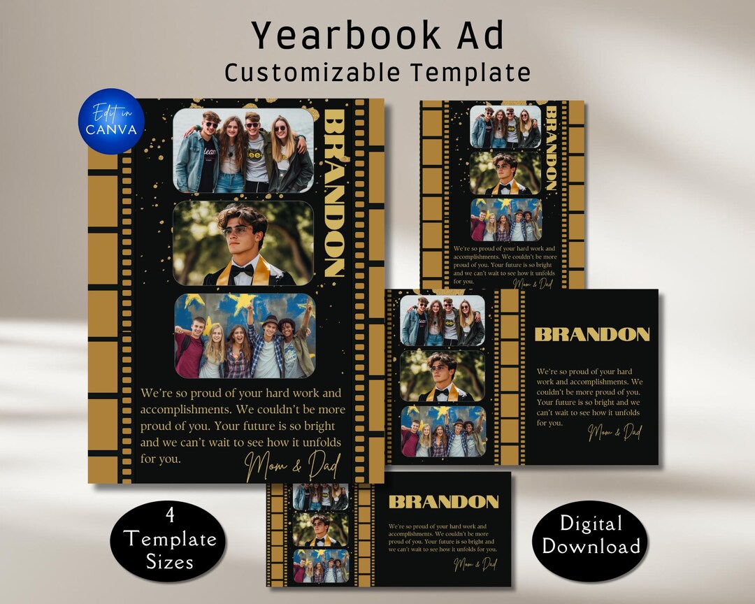 High School Yearbook Ad Canva Template. Customizable Sizes Include Full ...