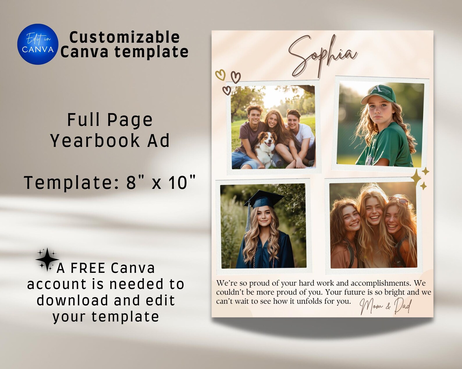 High School Yearbook Ad Canva Template. Customizable Sizes Include Full ...