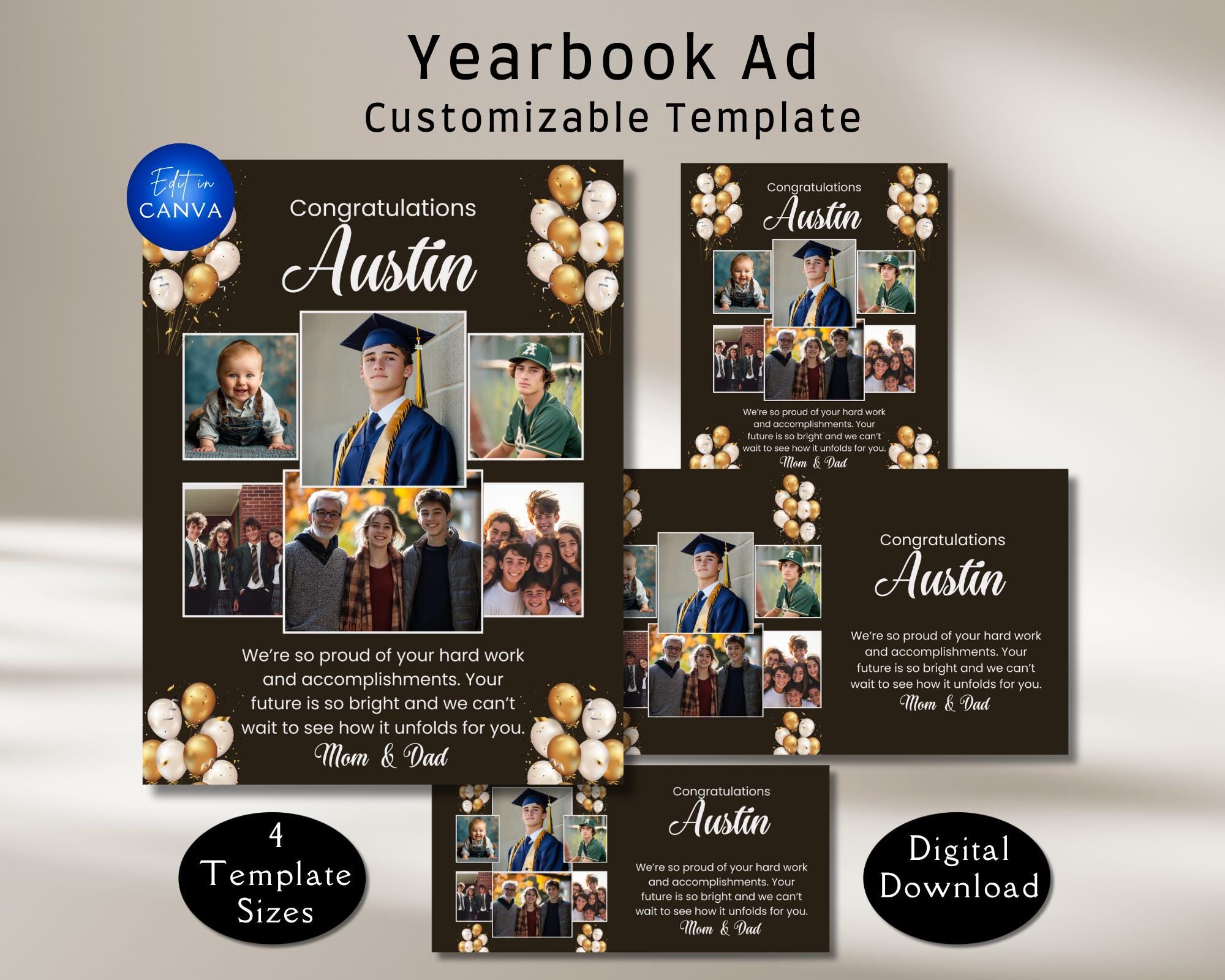 High School Yearbook Ad Canva Template. Customizable Sizes Include Full ...